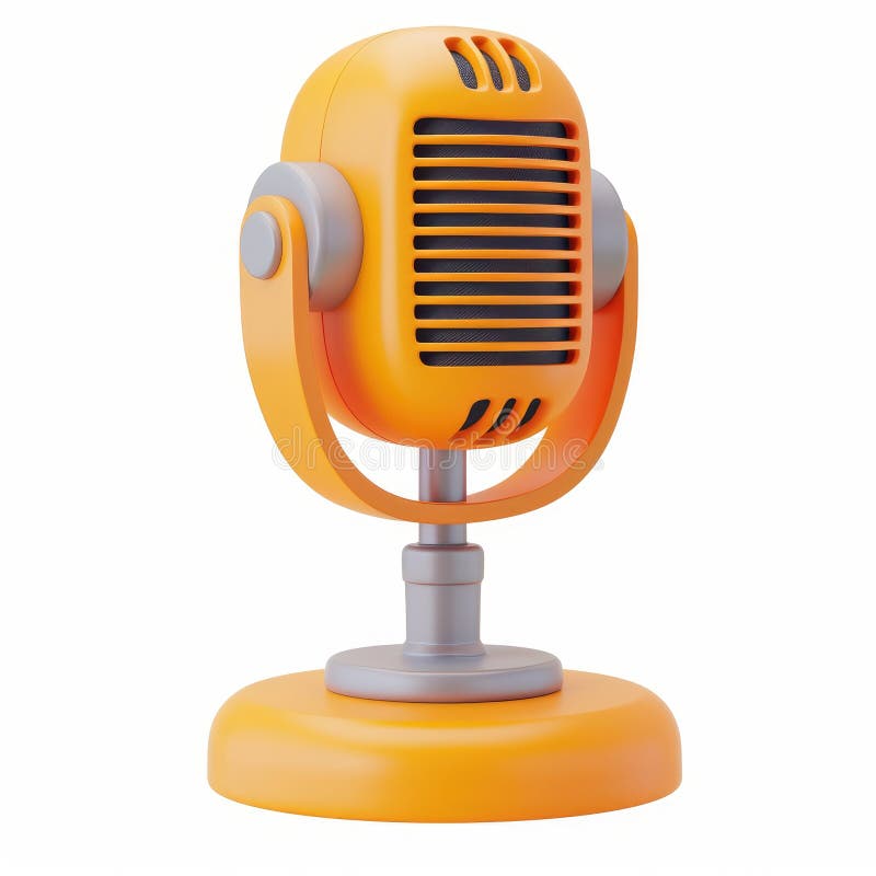 Retro Orange Microphone on Stand, 3D Render Stock Illustration ...