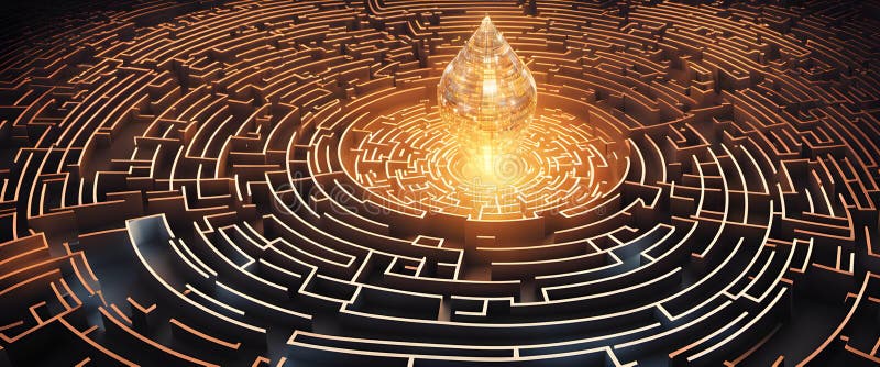 A Stylized 3D Representation of a Labyrinth Filled with Glowing Digital ...