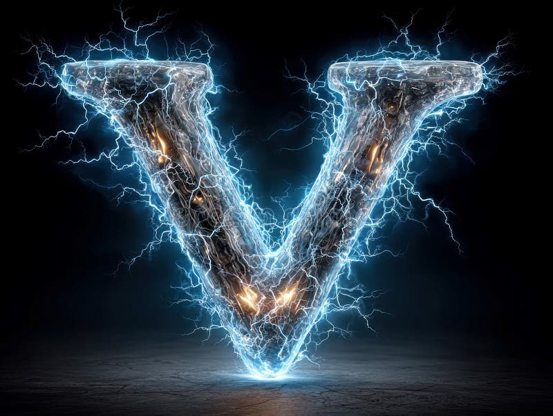 Stylized 3D V Letter Built from Glowing Electrical Arcs, Plasma Coils ...