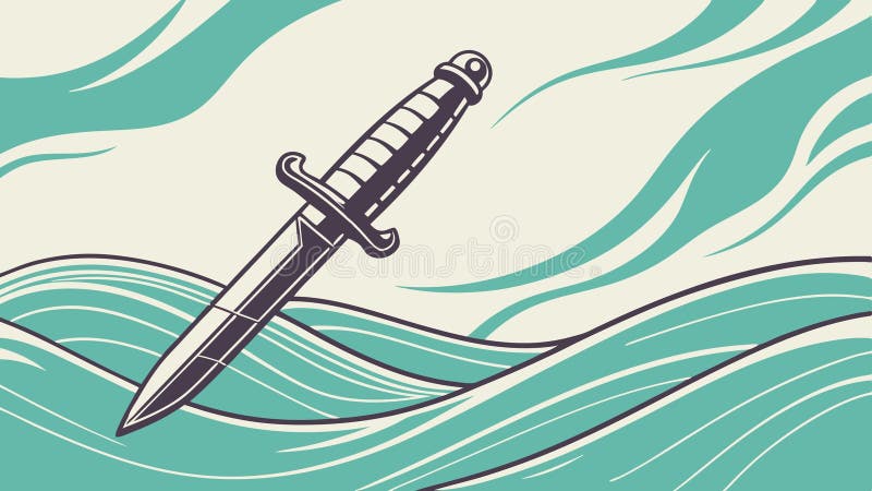 Stylized Dagger Pierces through Dynamic Ocean Waves, Vector Design ...