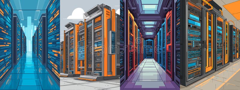 Stylized Data Center Illustration with Modern Server Racks and ...
