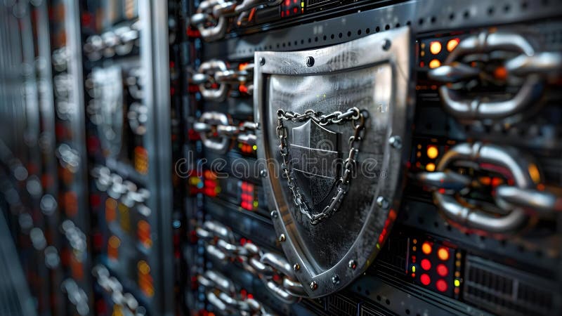 Stylized Database Shielded by Metal with Heavy Chains Representing ...