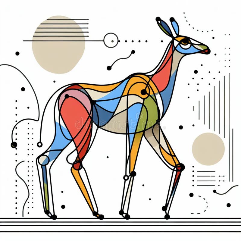 Stylized Deer , Continuous Line Art, Basic Geometric Form, Exaggerated ...