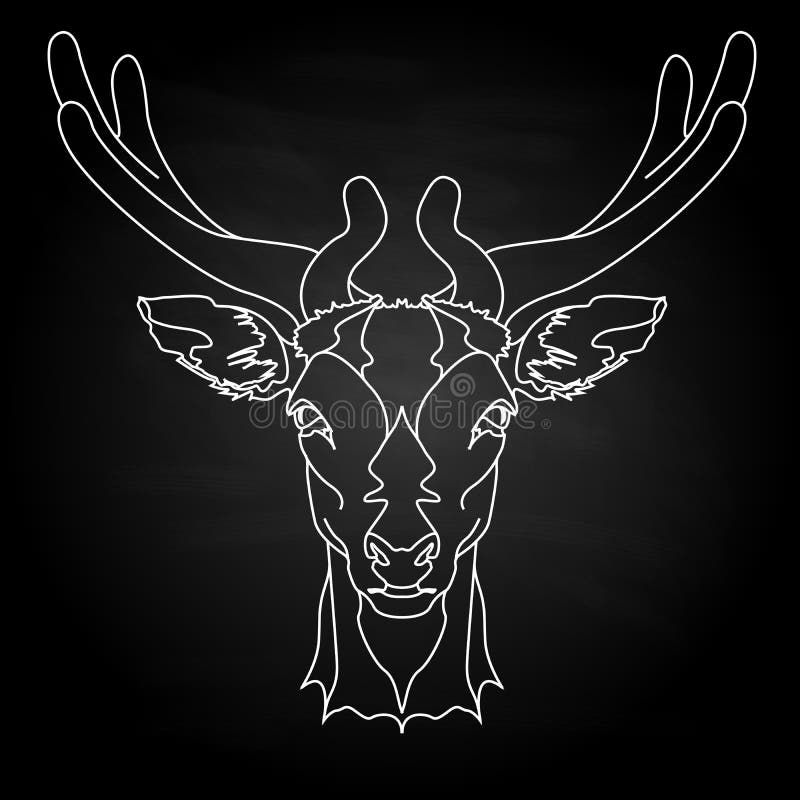 Stylized Deer Head Vector Monochrome Illustration Isolated on Black ...