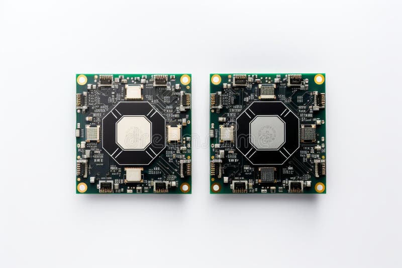 Stylized Depiction of Circuit Boards and Computer Chips in Green, Black ...