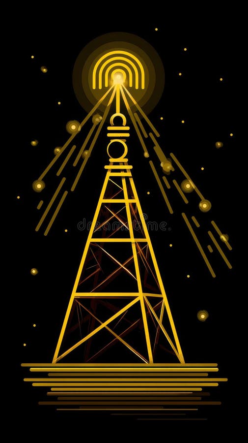 Stylized Depiction of Communication Tower Transmitting Energy at Night ...