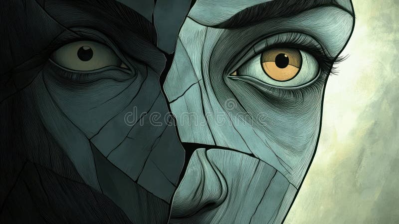 Dual Face, Cracked Portrait, Abstract Art, Human Eye Detail Stock ...