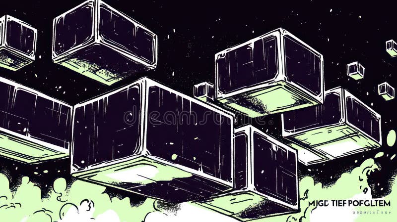 A Stylized Depiction of Floating Blocks in a Cosmic Environment Stock ...