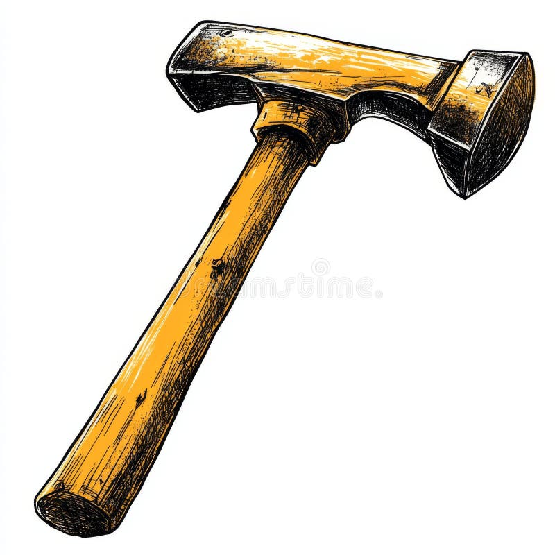 The Stylized Depiction of a Hammer Includes a Yellow Handle and is ...