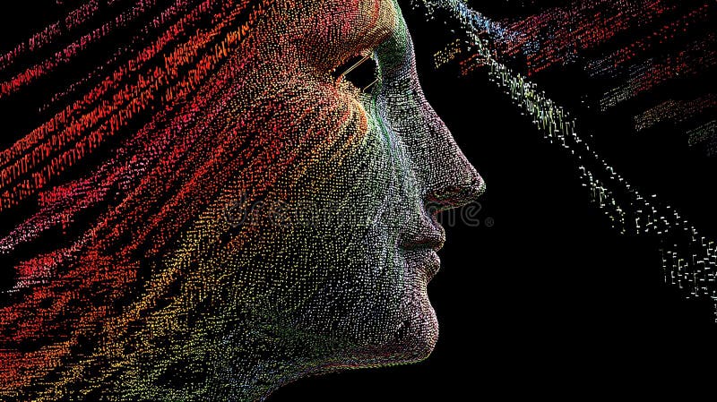 Stylized Depiction of a Human Face Profile Made from Numerous Small ...