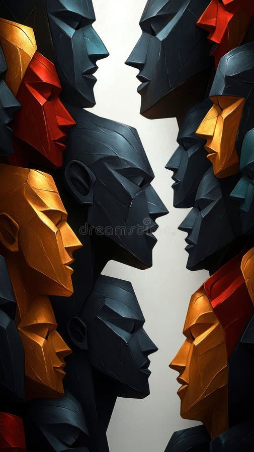 A Stylized Depiction of Human Faces in Various Colors, Exploring ...