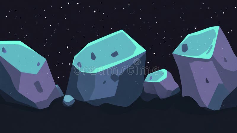 A Stylized Depiction of Large, Irregular Rocks Set Against a Starry ...