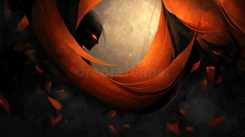 A Stylized Depiction of a Masked Figure Surrounded by Flowing Shapes ...