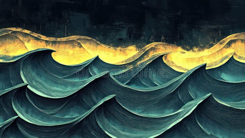 A Stylized Depiction of Ocean Waves with a Golden Horizon Stock ...