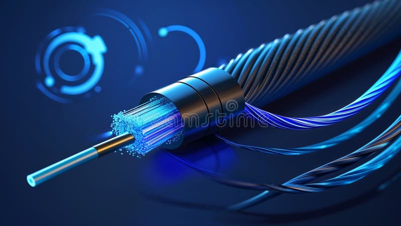 Stylized Optical Fiber Cable on Rich Dark Blue Gradient Background ...