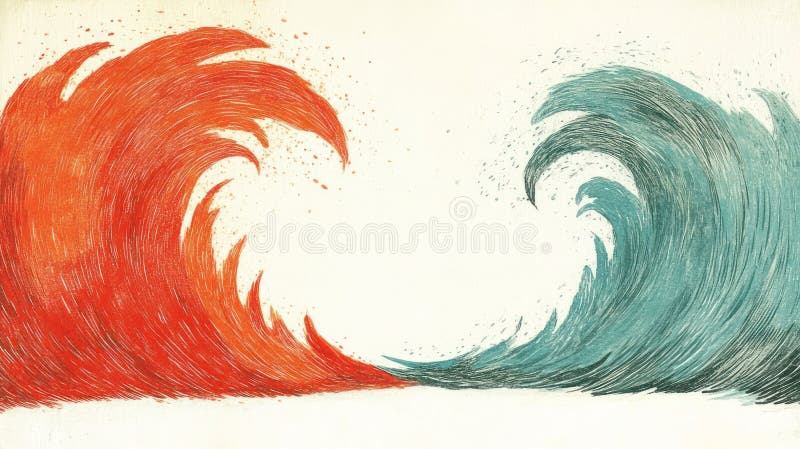 A Stylized Depiction of Two Opposing Waves, One Red and One Blue ...