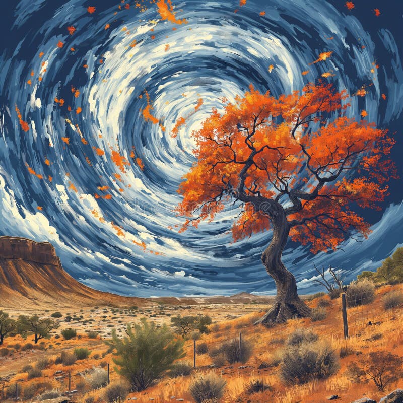 Stylized Desert Landscape with Brightly Colored Sky, Unique Cloud ...