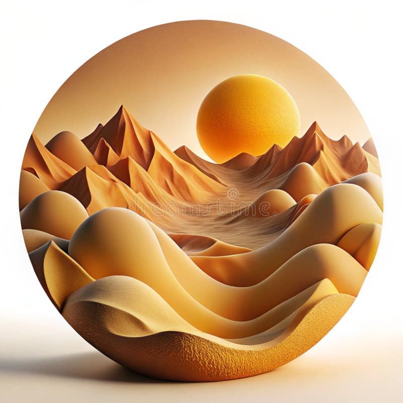 Stylized Desert Landscape with Sun Isolated on Transparent Background ...