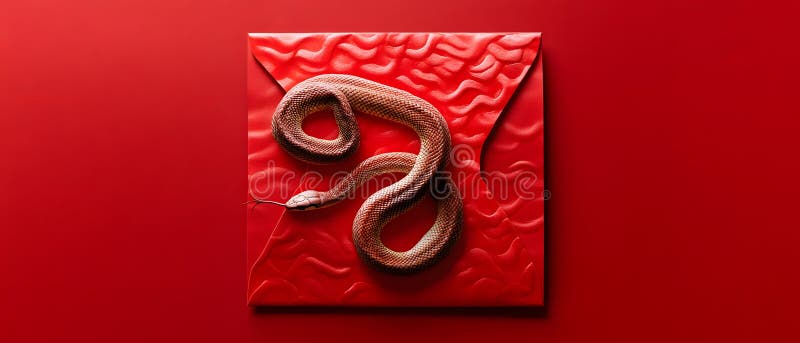 A Stylized Design Featuring a Snake on a Textured Red Surface ...