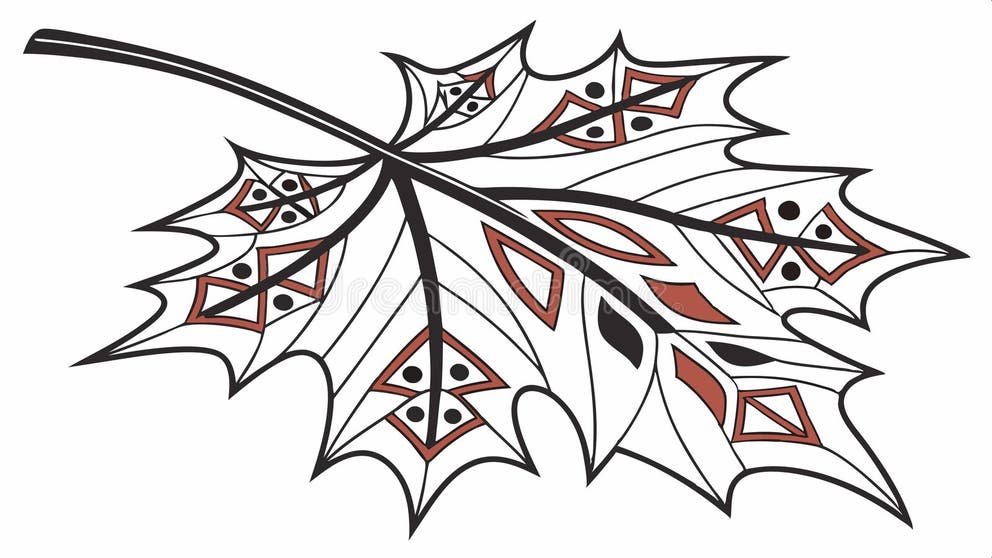 Stylized Detailed Maple Leaf Design with Intricate Internal Patterns ...