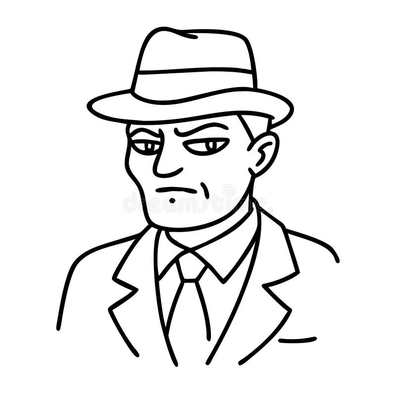 Stylized Detective Character Illustration with Fedora Hat and Sharp ...