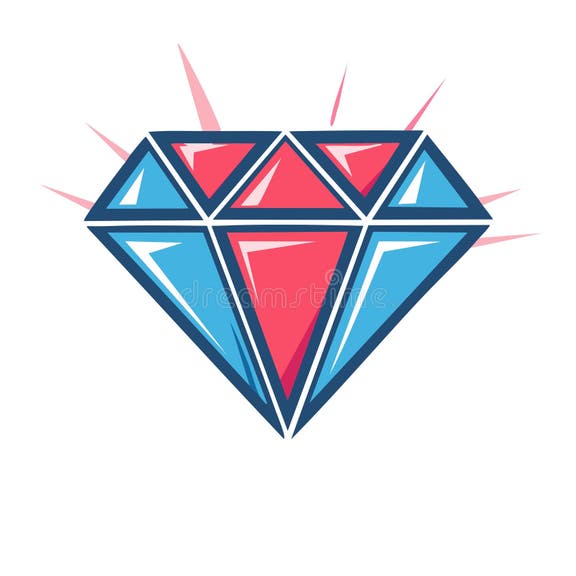 Stylized Diamond Icon, Blue and Red Jewel with Sparkle Vector ...