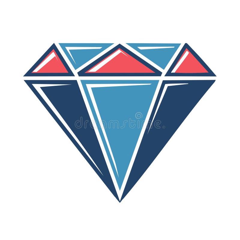 Stylized Diamond Illustration with Blue, Red and White Accents Stock ...