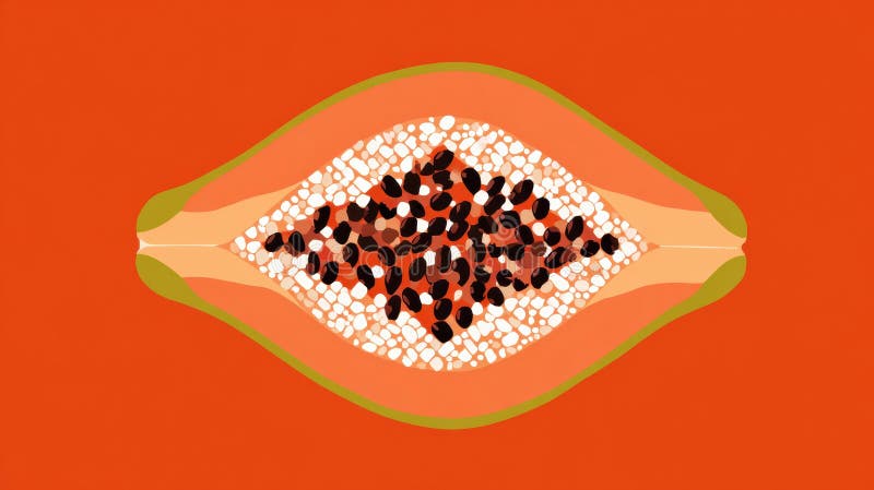 Stylized Diamond-Shaped Cut of Papaya with Abstract Seeds on Vibrant ...