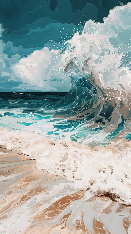 Stylized Digital Artwork of a Crashing Wave on the Beach Stock Photo ...