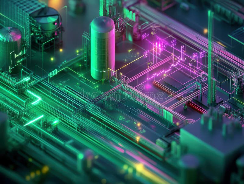 A Stylized, Digital Artwork Featuring a Complex Circuit Board with ...