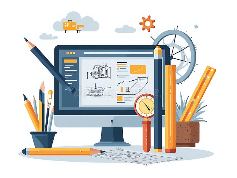 Detailed Illustration of an Architect S Digital Studio Stock ...