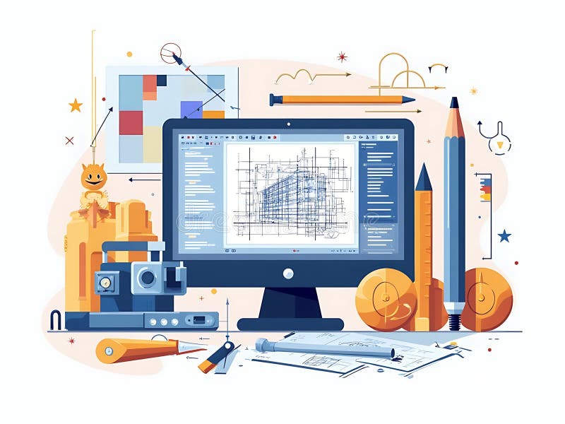 Concept Art Featuring Architectural and Digital Tools Stock ...