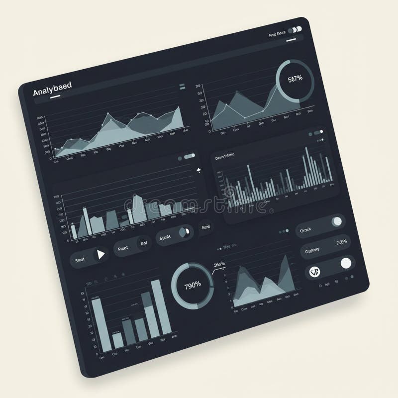 Stylized Digital Dashboard Displaying Various Data Visualizations. Includes Multiple Stock ...