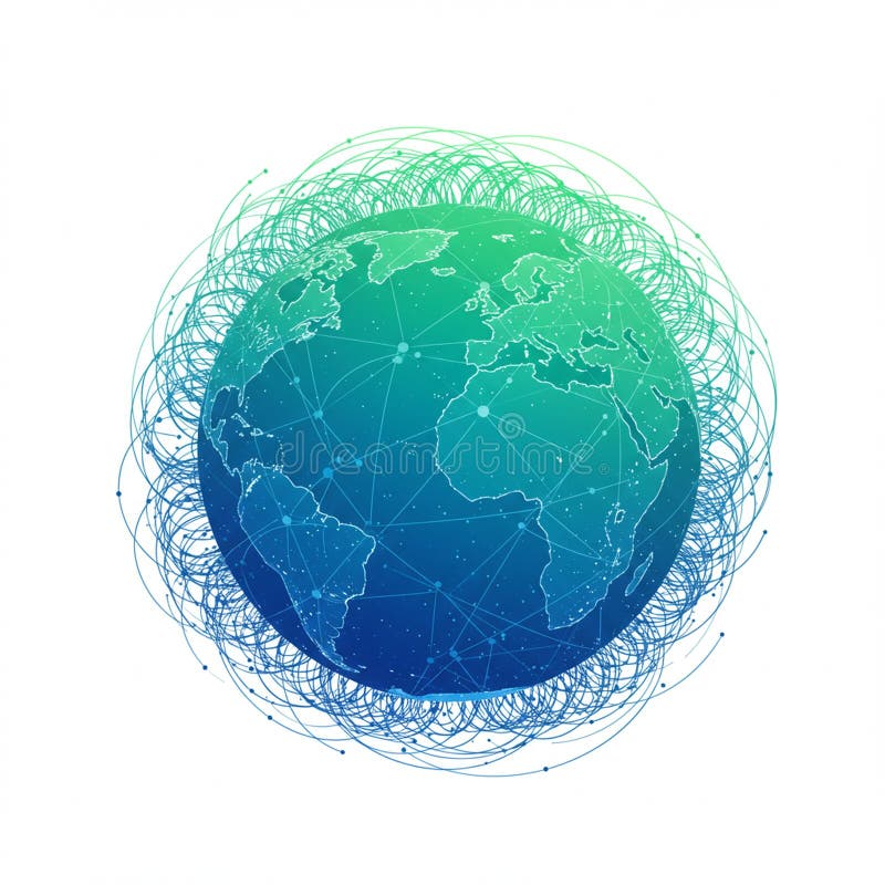 Stylized Digital Globe Illustration Featuring Continents in Blue and ...