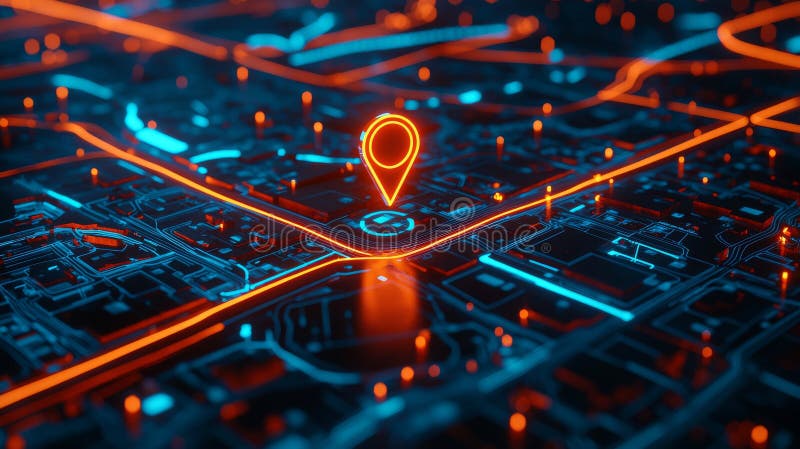 A Stylized Digital GPS Map Showing an Easy-to-follow Route with a ...