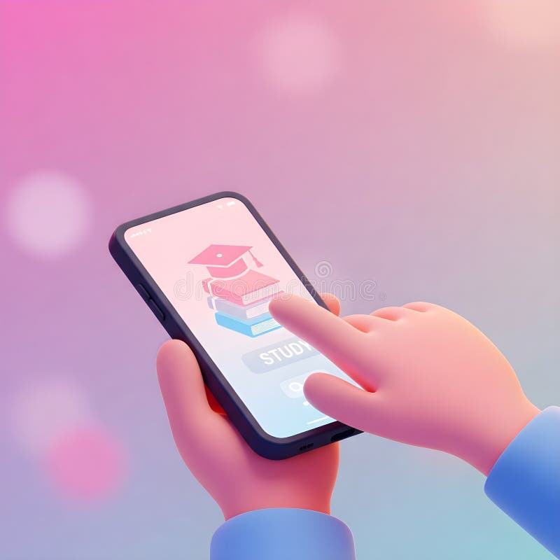 A Stylized Digital Hand Interact with Study Icon on a Phone Stock ...