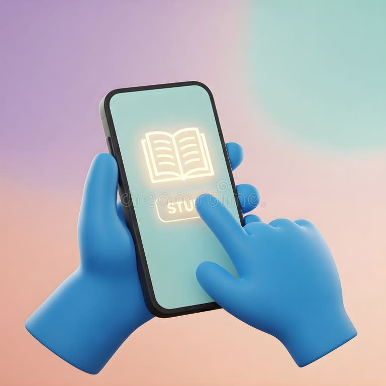 A Stylized Digital Hand Interact with Study Icon on a Phone Stock ...