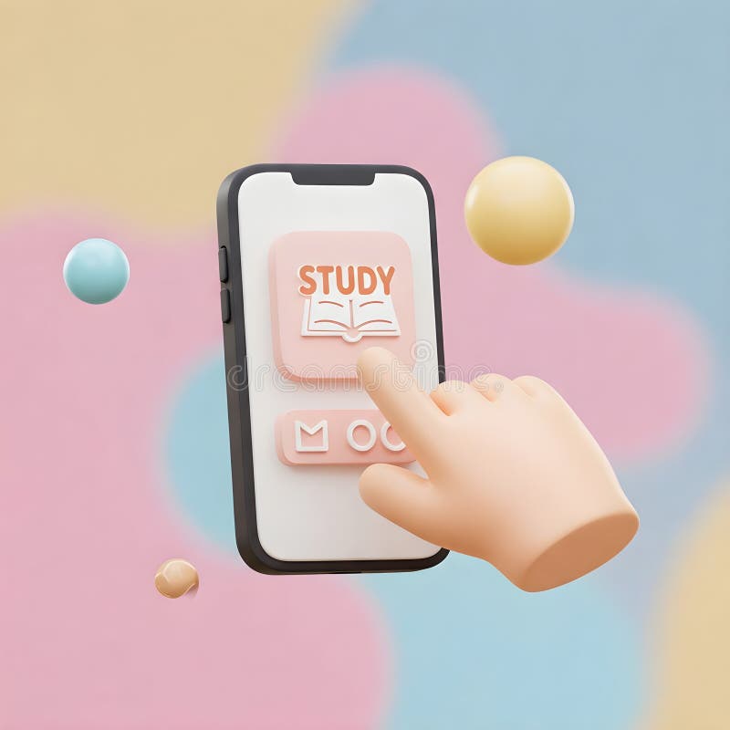A Stylized Digital Hand Interact with Study Icon on a Phone Stock ...