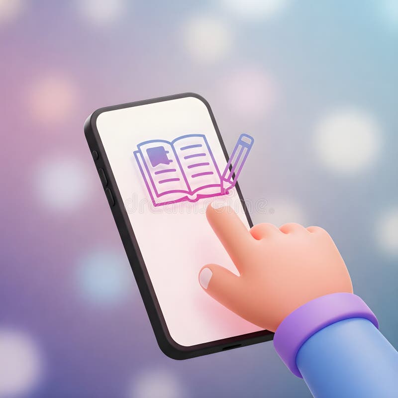 A Stylized Digital Hand Interact with Study Icon on a Phone Stock ...