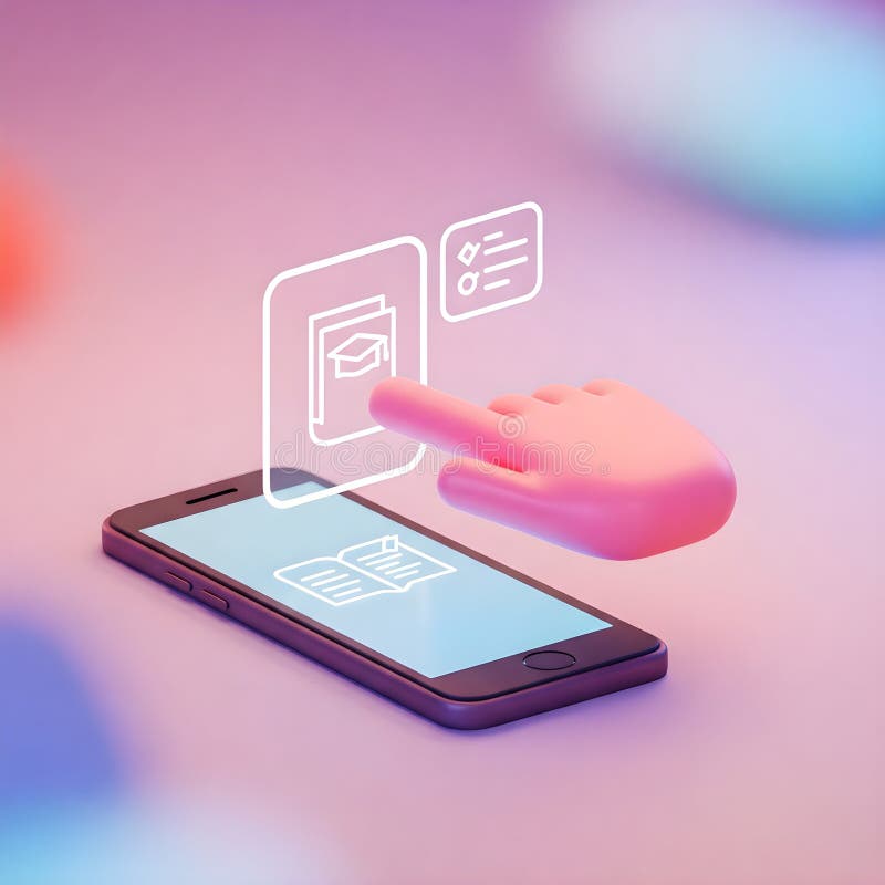 A Stylized Digital Hand Interact with Study Icon on a Phone Stock ...