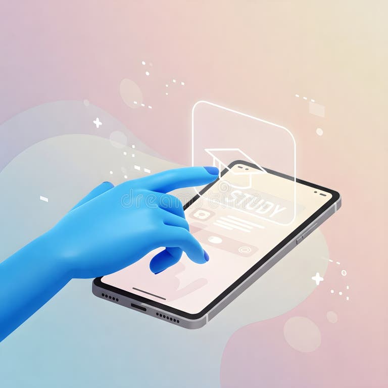 A Stylized Digital Hand Interact with Study Icon on a Phone Stock ...