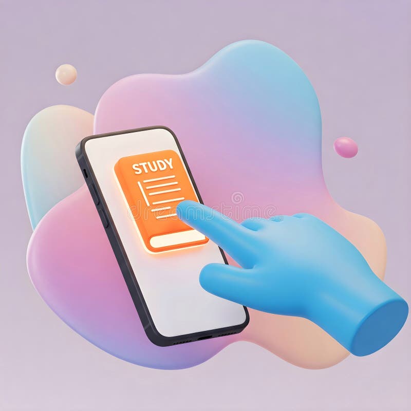 A Stylized Digital Hand Interact with Study Icon on a Phone Stock ...