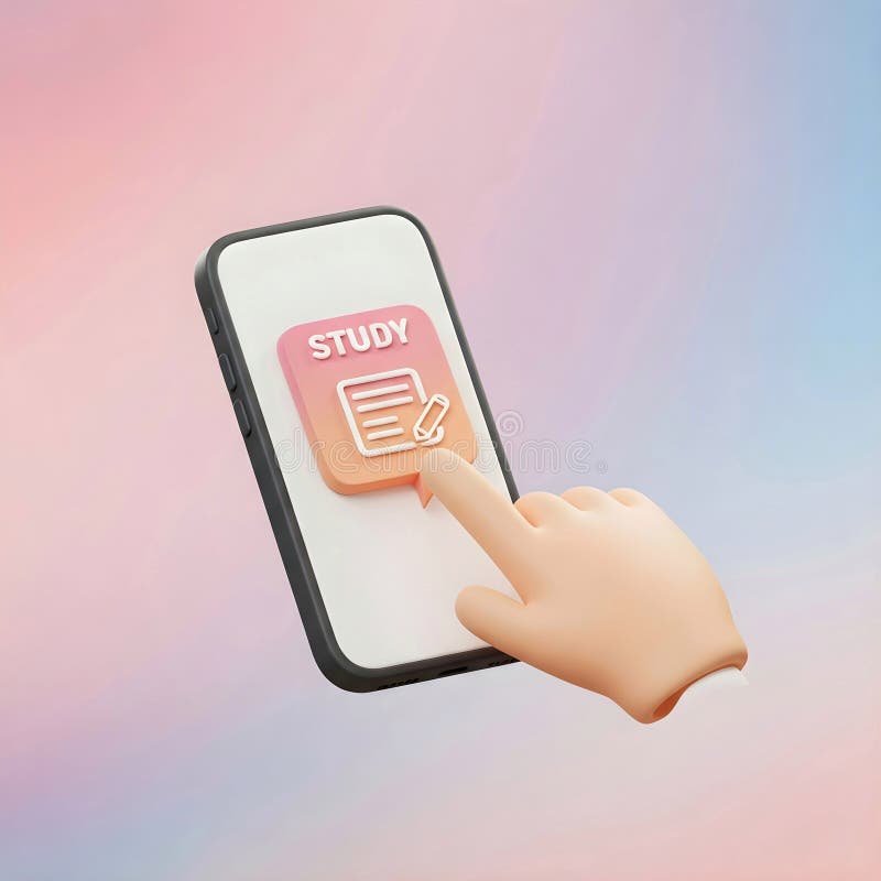 A Stylized Digital Hand Interact with Study Icon on a Phone Stock ...