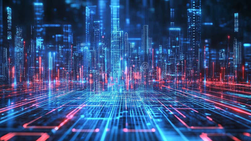 Stylized Digital Hologram of a Futuristic City Pic Stock Image - Image ...