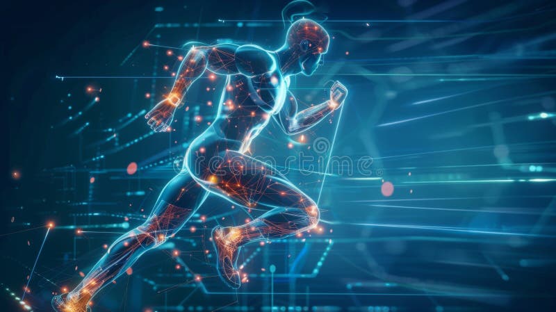 Futuristic Digital Rendering of Human Running Amidst Data Streams Stock ...