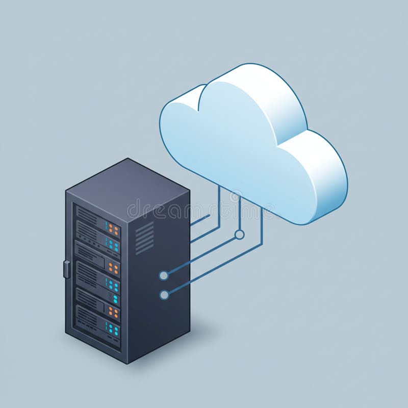 Stylized Digital Illustration Depicting a Server Rack Connected To a Cloud. the Server, Stock ...