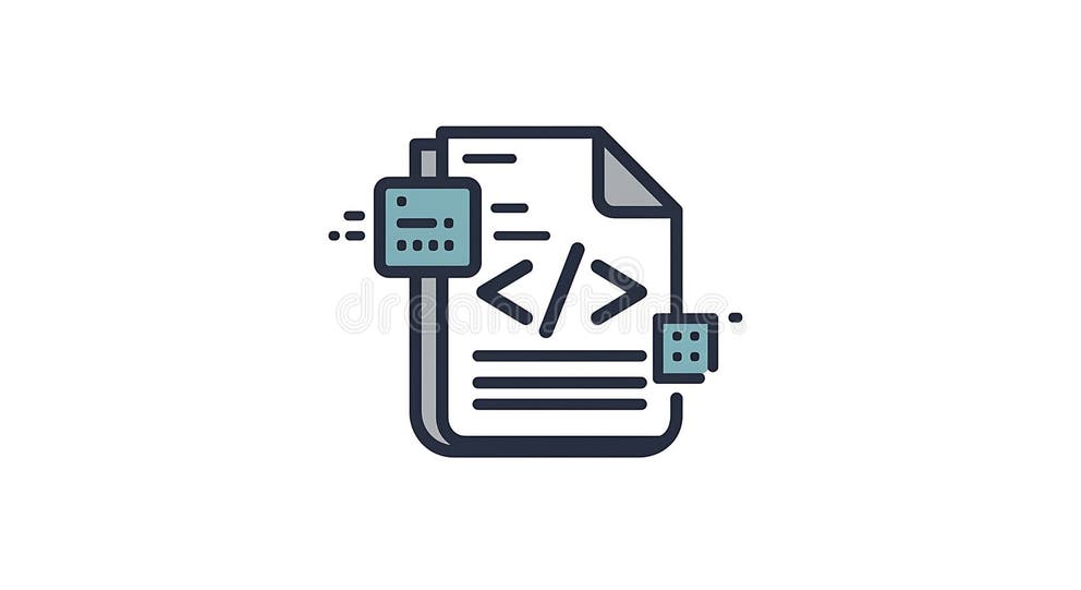 Stylized Digital Illustration of a Document with Code Symbols ...