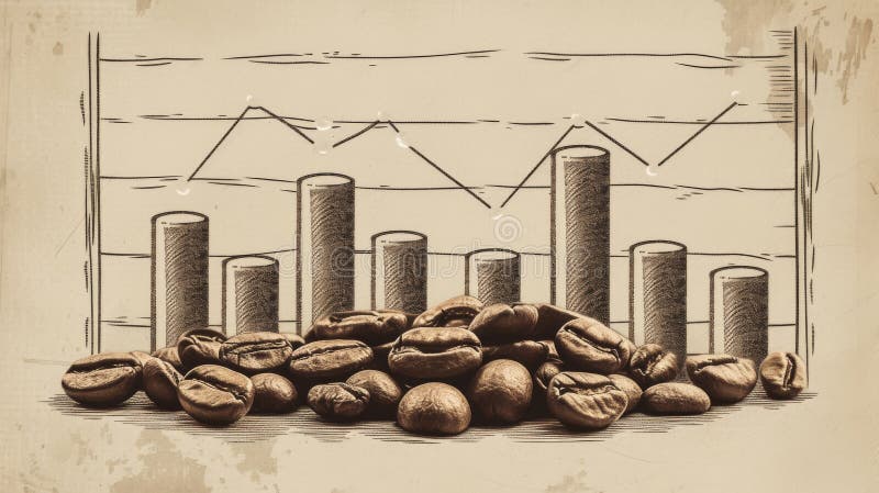 Coffee Industry Statistics Illustration with Coffee Beans and Graph ...