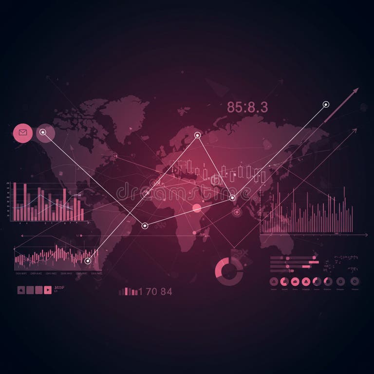 Stylized Digital Illustration Featuring a World Map in Shades of Pink ...