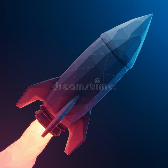 Stylized Digital Illustration of a Rocket Launching, Rendered in a ...
